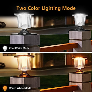 Solar Post Cap Lights Bright,4 Pack Remote Control Waterproof Outdoor Fence Post Lights, Warm/Cool White LED Lighting Garden Patio Pillar Decor Solar Deck Lights for 4x4, 5x5 or 6x6 Wooden Posts