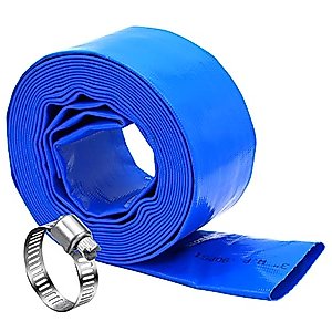 DAVCO 3" x 50 ft Pool Backwash Hose, Heavy Duty Reinforced Blue PVC Lay Flat Water Discharge Pump Hoses For Swimming Drain Pools and Clean Filters,with 1 Clamp