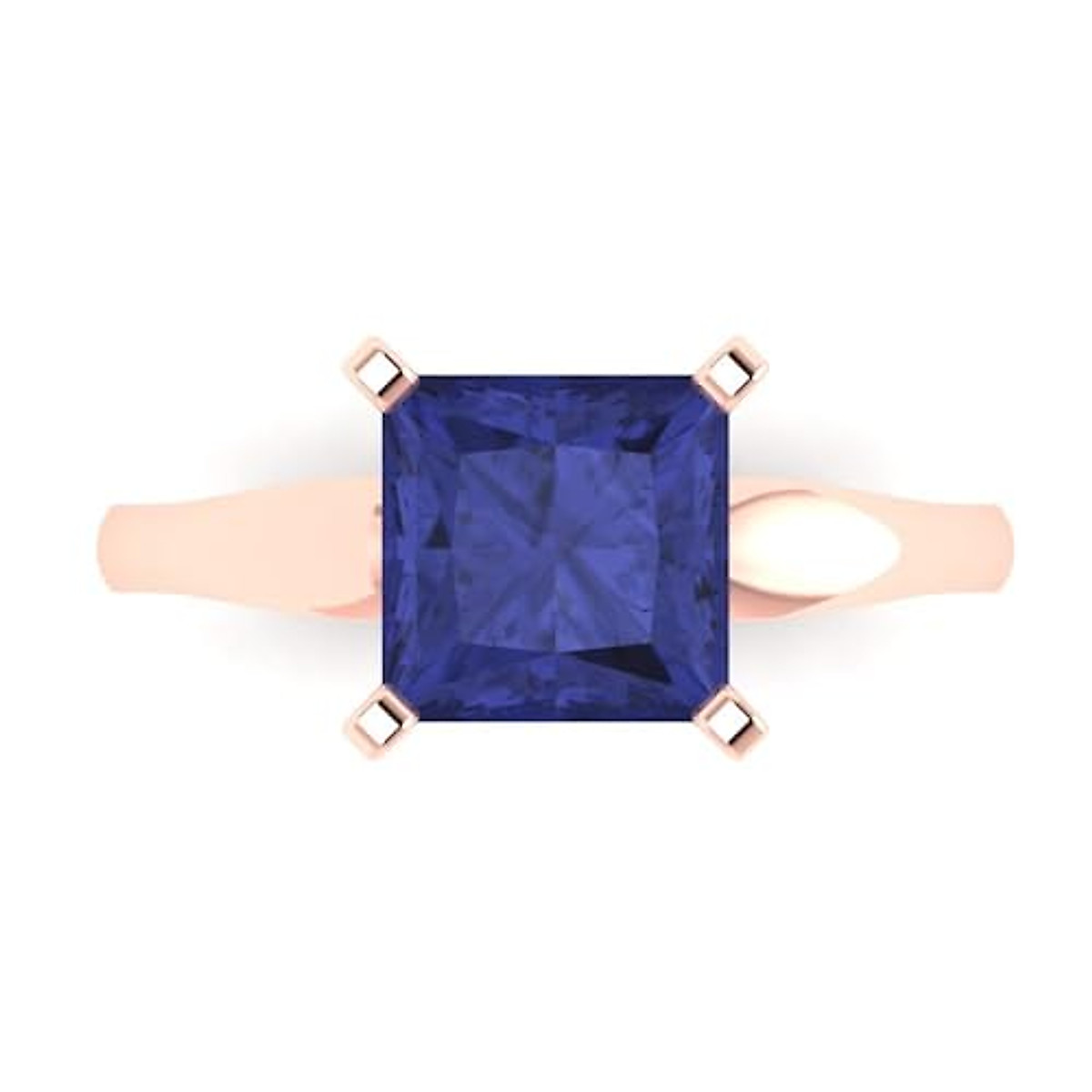 Clara Pucci 2.5 ct Princess Cut Solitaire Simulated Tanzanite Engagement Wedding Bridal Promise Anniversary Ring in 18K Rose Gold Size 4
