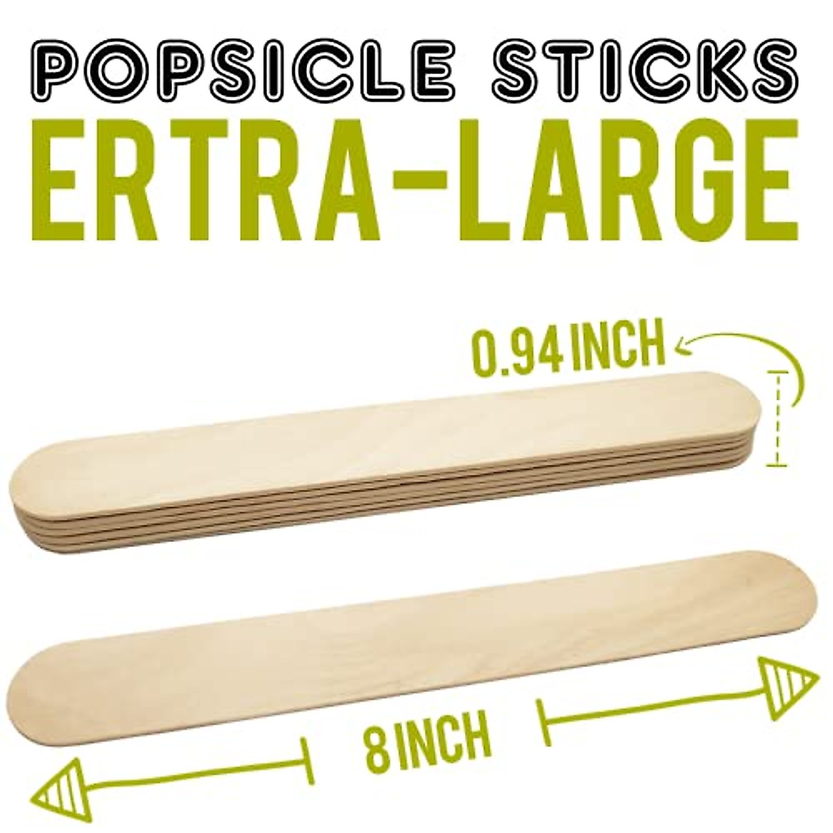 WISYOK 8'' Jumbo Craft Sticks, 60pcs Extra Large Natural Premium Wood, Ice Cream Sticks, Jumbo Sticks, Large Tongue Depressors, Plant Labels, Hair Removal and Waxing Supplies, Crafting