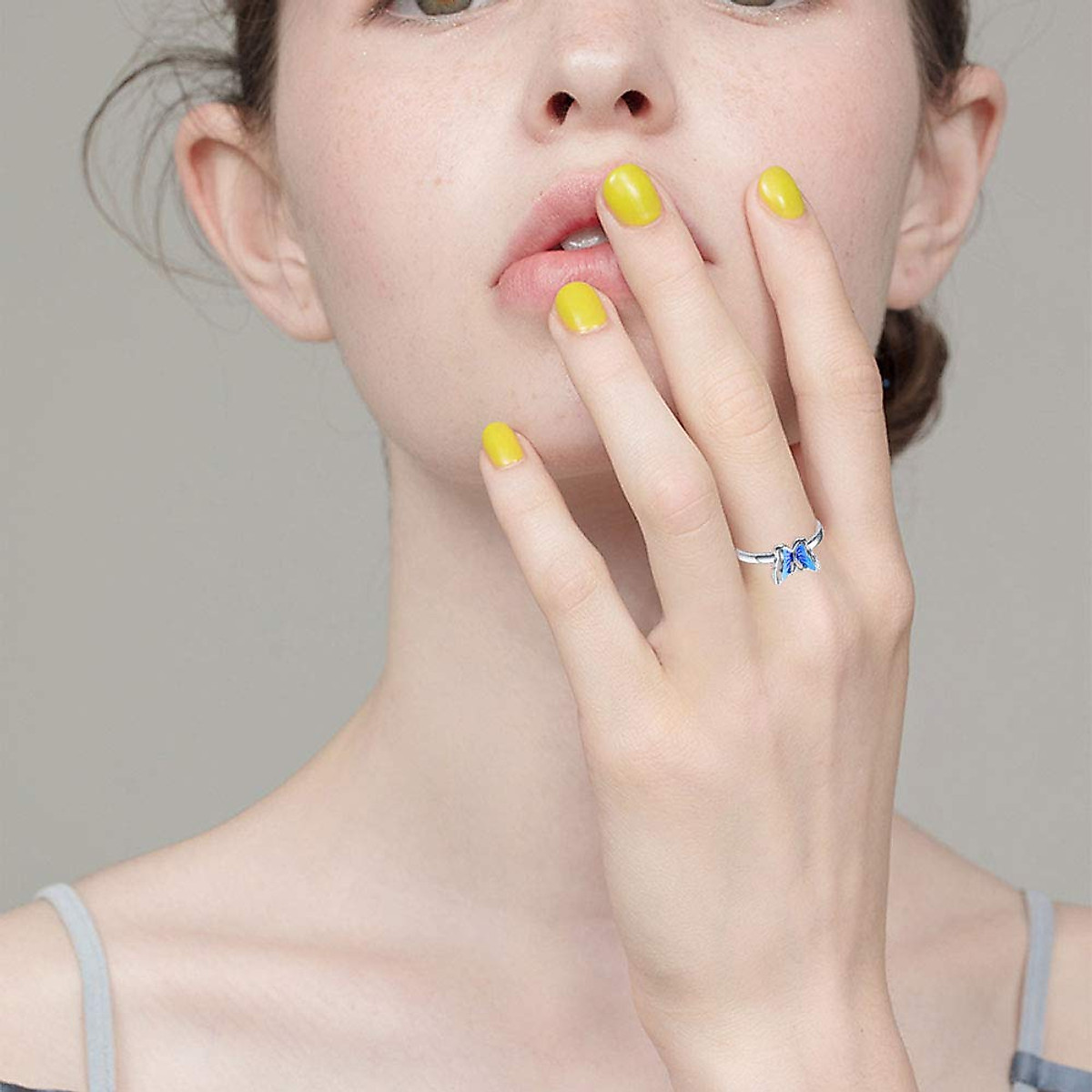 CHENGHONG Butterfly Ring 925 Sterling Silver Stereoscopic Nature Butterfly Jewelry for Mom Minimalist Animal Statement Promise Engagement Wedding Ring for Women,Sizes 7-9 (8)