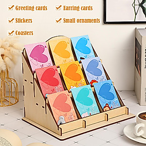 Soaoo 2 Pack 9 Shelves Sticker Display Stand Wooden Greeting Card Display 3 Tier Card Rack Retail Wooden Riser for Retail Counter Vendor Table Vendor Events Countertop