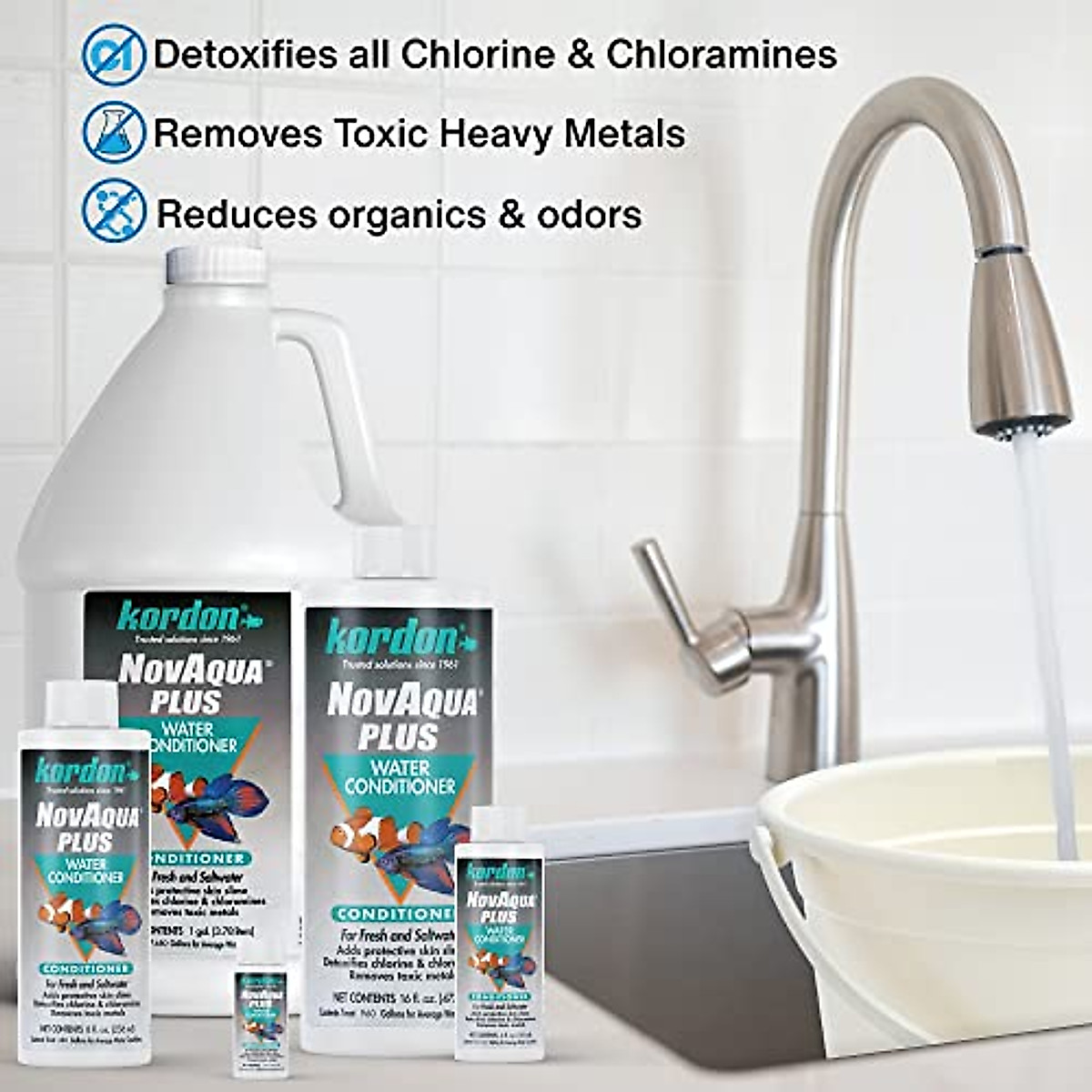 Kordon NOVAQUA Plus - Freshwater & Saltwater Aquarium Water Conditioner – Instantly Detoxifies Chlorine, Chloramines, & Heavy Metals, Replaces Fish Slime Coat, Reduces Fish Stress, 1-Gallon