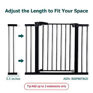 BABELIO Metal Baby Gate,5.5inch (14cm) Black Extension, Extra Wide Baby Gates for Stairs & Doorways, Pressure Mounted Walk Thru Child Gate with Door, NO Need Tools NO Drilling,30" Tall