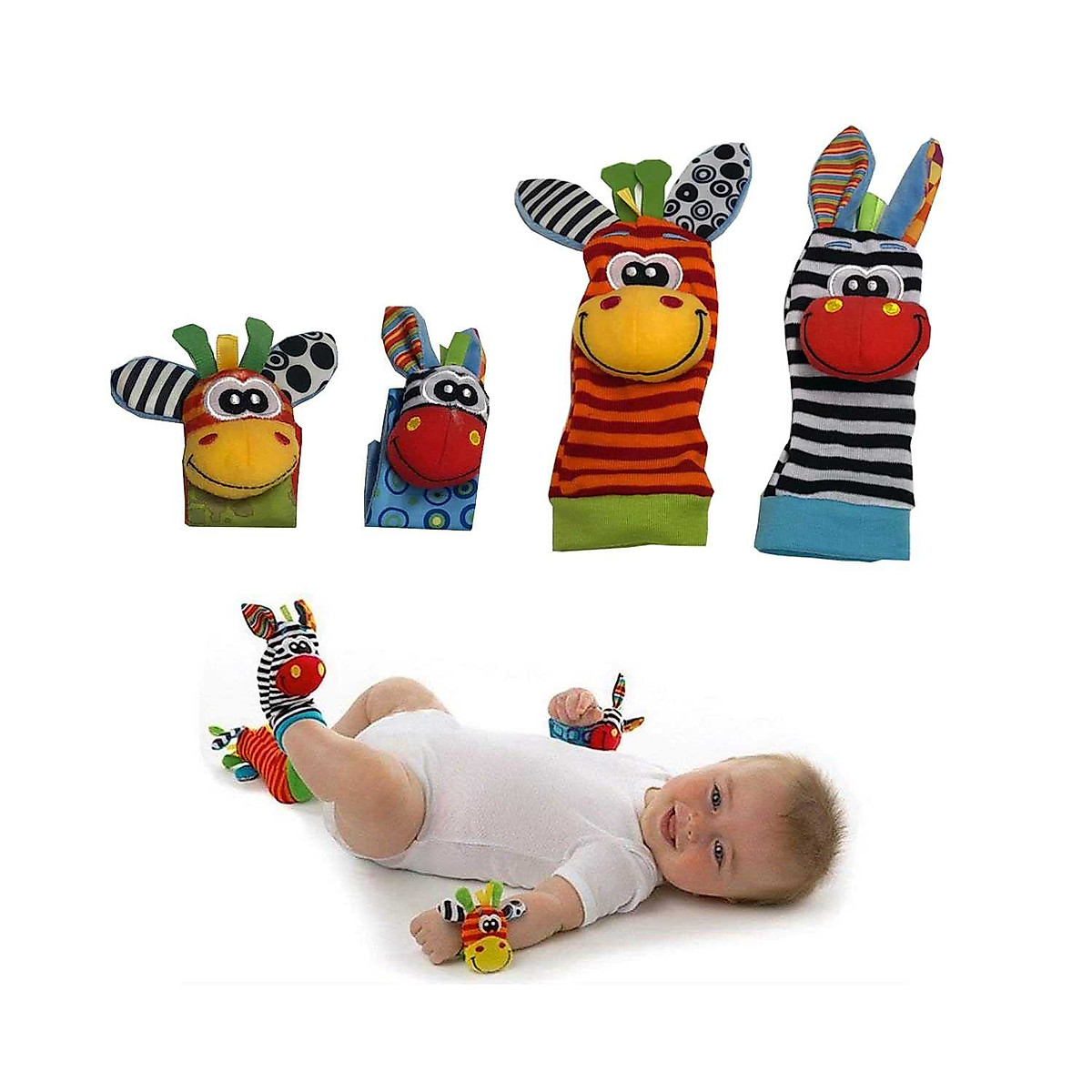 The Season Toys 4pcs Infant Baby Wrist Rattles and Foot Socks Developmental Toys