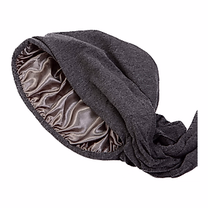 CAPLORD Silk Satin Lined Halo Turban Head Wrap Pre-Tied Skull Wave Cap for Men and Women Sleeping Bonnet Hair Cover Chemo Hair Loss Hat Head Cover Durag Dark Gray