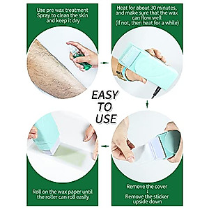 Roller Waxing Kit for Sensitive Skin, Aloe roll on wax cartridge warmer for arms, legs and larger areas of the body hair removal, at home waxing kit for women and men