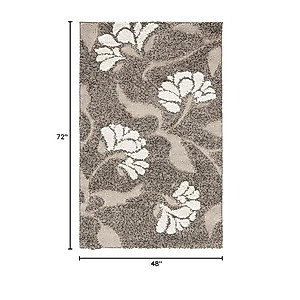 SAFAVIEH Florida Shag Collection Accent Rug - 4' x 6', Smoke & Beige, Floral Design, Non-Shedding & Easy Care, 1.2-inch Thick Ideal for High Traffic Areas in Foyer, Living Room, Bedroom (SG459-7913)