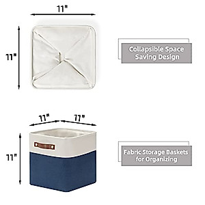 HNZIGE Fabric Cube Storage Bins Basket for Shelves Set of 4, Fabric Storage Cubes Baskets Closet Storage Bins for Cube with Handles, Cubby Storage Bins for Organizing Home Office (White Blue)