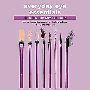 Real Techniques Everyday Eye Essentials Makeup Brush Kit, Eye Makeup Brushes for Eye Liner, Eyeshadow, Brows, & Lashes, Synthetic Bristles, Cruelty-Free & Vegan, 8 Piece Set