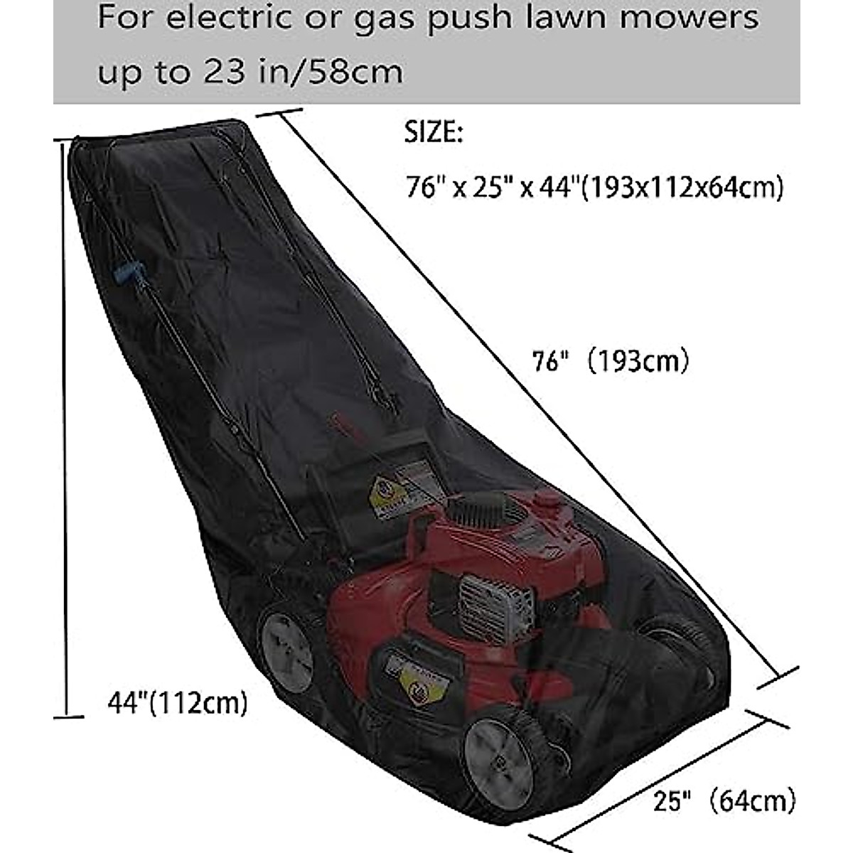 Lawn Mower Cover Outdoors Waterproof Push Lawnmower Cover Dust UV Protection Universal Oxford Covers with Drawstring Storage Bag 76" x 25" x 44"