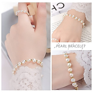 WOWORAMA Pearl Bracelet for Women Gold Adjustable Slider Bracelet Dainty Baroque Bracelet for Wedding Bride Bridesmaid Jewelry