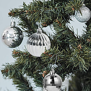 Lulu Home Christmas Ball Ornaments, 34 Ct 1.57" Pre-Strung Hanging Ornament Decorations, Xmas Shatterproof Plastic Balls for Holiday Party Wreath Garlands Trees, Silver