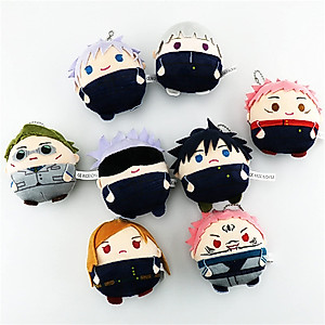 LINKOM Anime Plush Doll Figures Gojo Satoru Yuji Itadori Soft Plushie Stuffed Toys Keychain Round Cushion Pillow Cosplay Props Keyring (10cm/3.94inch, Gojo Satoru A)