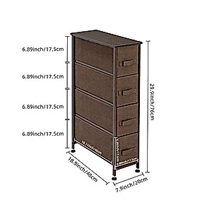 Narrow Dresser, Vertical Storage Unit with 4 Fabric Drawers, Metal Frame, Slim Storage Tower, 7.9" Width, for Living Room, Kitchen, Small Space, Gap (Brown)
