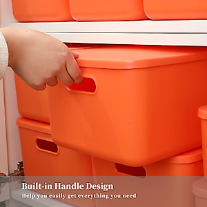 Yishyfier Plastic Storage Baskets With Lid Organizing Container Lidded Knit Storage Organizer Bins for Shelves Drawers Desktop Closet Playroom Classroom Office (4M+2S, Orange)