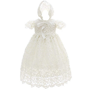 Silver Mermaid Baby Girls Baptism Dress Lace Christening Gown for Infant and Toddler(24M,Ivory White)
