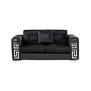 American Eagle Furniture AE223 Black Color with Faux Leather and Fabric Loveseat
