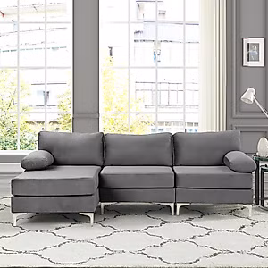 Casa Andrea Milano Modern Velvet Fabric Sectional Sofa, L-Shape Couch with Extra Wide Chaise Lounge