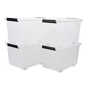 Yesdate 4-Pack Plastic Storage Box, 50 L Clear Large Storage Bin with Wheels