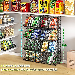 Stacking Can Dispensers 3 Tier with 3 Divider, Pantry Can Organizer, Standing Water Bottle Holder, Beverage Drink Pop Soda Can Storage Basket, Canned Food Container Rack Wire Bins for Kitchen Cabinet