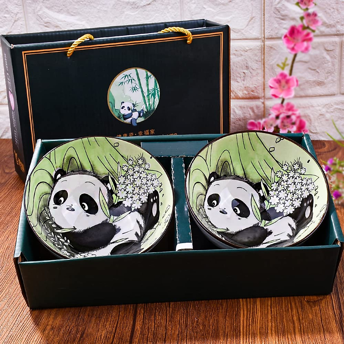 Ceramic Rice Bowls set, Lovely Panda Bowl Serving Soup Rice, As a Good Gift (2)