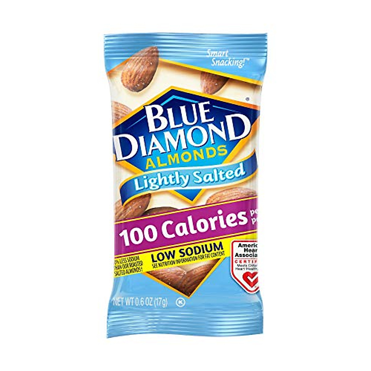 Blue Diamond Almonds Low Sodium Lightly Salted Snack Nuts, 100 Calorie Packs, 0.6 Ounce (Pack of 32)
