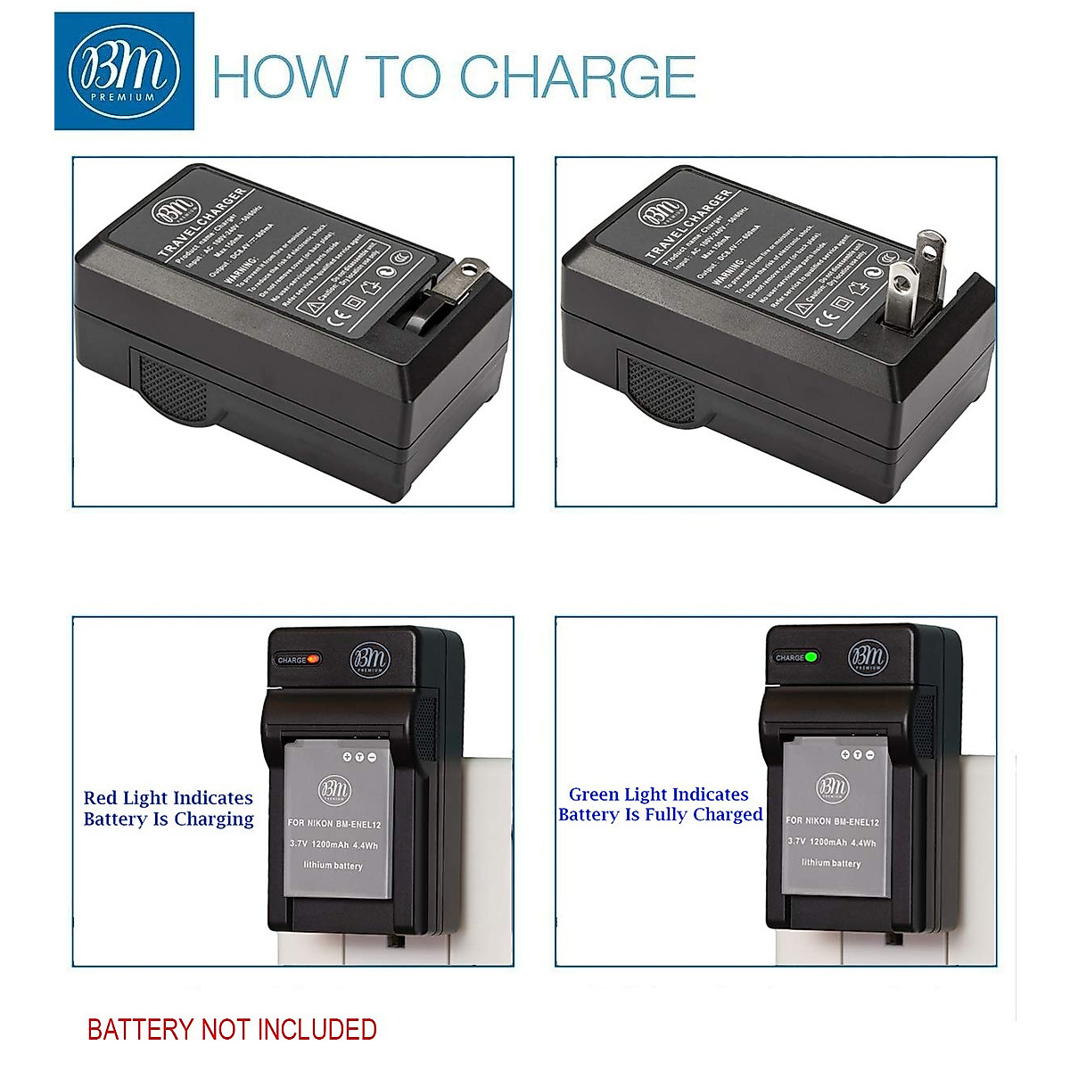 BM EN-EL12 Battery Charger for Nikon Coolpix A1000 B600 W300 A900 AW100 AW110 AW120 AW130 S6200 S6300 S8100 S8200 S9050 S9200 S9300 S9400 S9500 S9700 S9900 P310 P330 P340, KeyMission