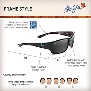 Maui Jim Men's Local Kine Polarized Wrap Sunglasses, Shiny Black/Grey/Maroon/Neutral Grey, Large