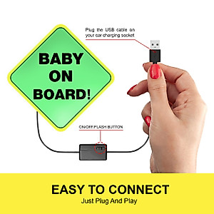 LED Baby on Board Sticker for Cars, 5x5in, Baby on Board Sign with LED Lights, Baby on Board Decal with Premium 3M Adhesive, Baby on Board Stickers for Car, Trucks, SUVs