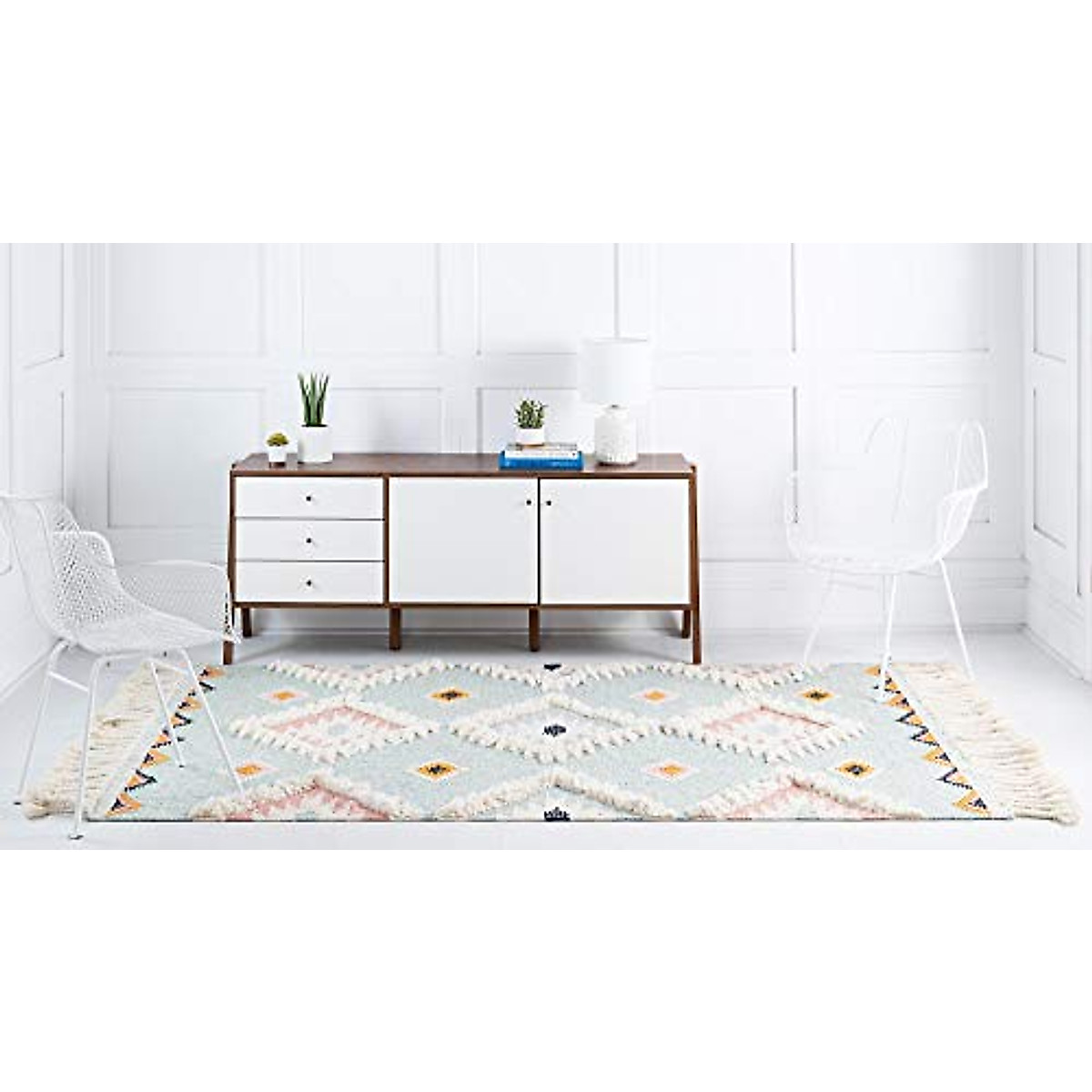Unique Loom Mesa Collection Geometric, Natural Fibers, Southwestern, Bohemian Area Rug, 3' 3" x 5' 1" Rectangle, Light Aqua/Ivory