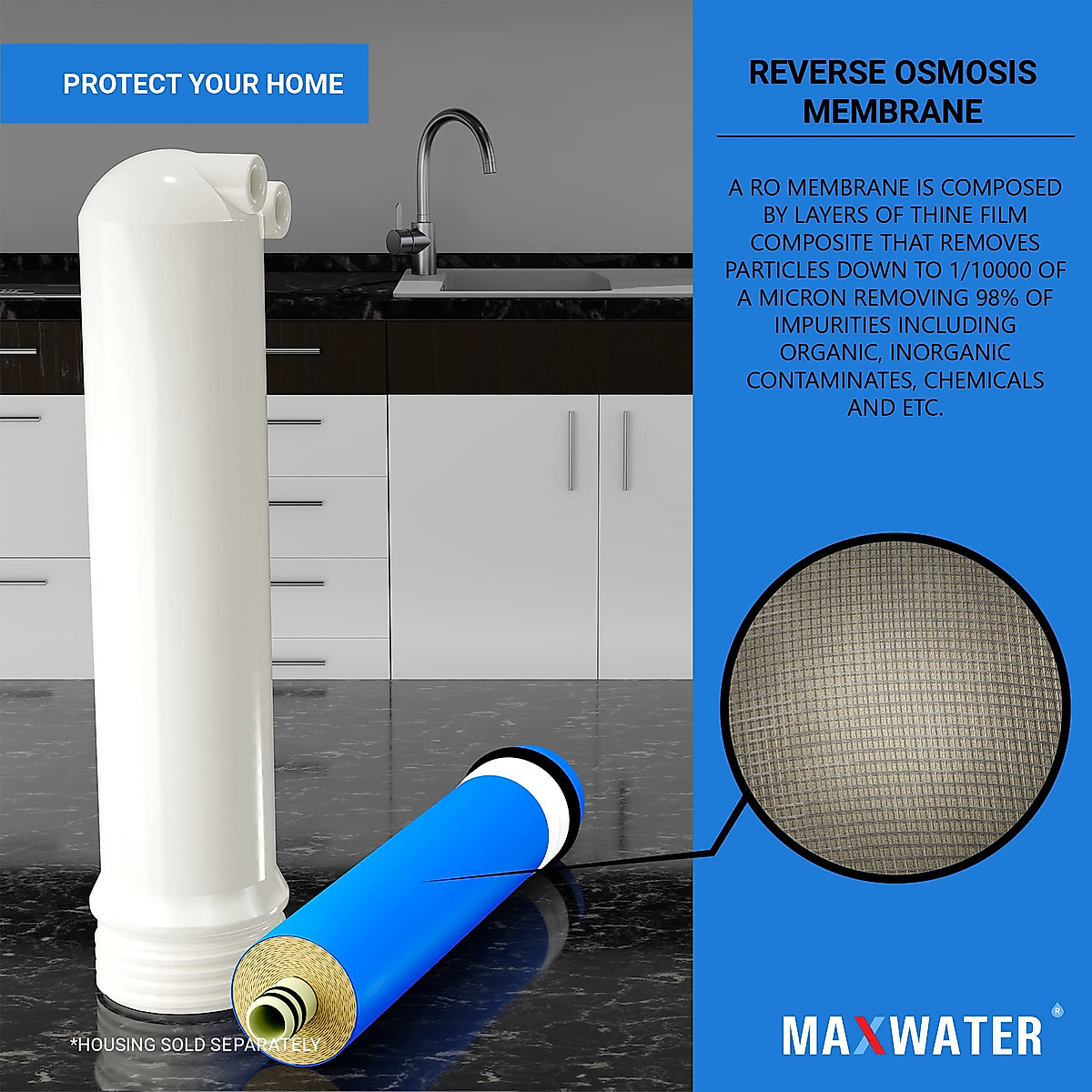 Max Water Set of 5 Filters Fits GE GXRV10AB01, FX12P FX12M, GXRM10G, GXRM10RBL RO Pre & Post Filter 50 GPD Membrane Filter, Reverse Osmosis Water Filter Combo Pack