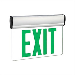 LED Exit Sign - Universal Edge-Lit - Green Letters - 120/277 Volt and Battery Backup - Exitronix S902-WB-SR-GC-WH