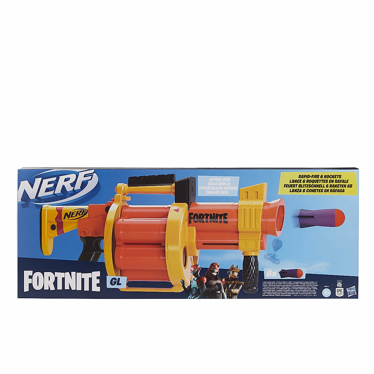 Nerf Fortnite GL Rocket-Firing Blaster - 6-Rocket Drum, Pump-to-Fire - Includes 6 Official Rockets - for Youth, Teen, Adult, Orange