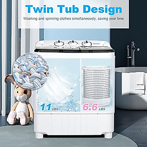 ROCSUMOO Portable Washing Machine with 17.6lbs Capacity, Laundry Washer(11lbs) and Spiner(6.6lbs) Combo, Mini Twin Tub Lavadora Portatil with Built-in Drain Pump for Apartment, RV and Dormitory
