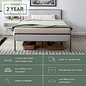 Edenbrook Hudson Full Platform Bed Frame with Headboard-Underbed Storage-Full Bed Frame No Box Spring Needed-Metal/Upholstery