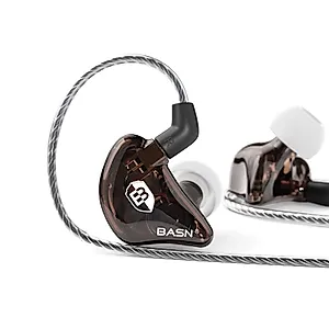 BASN Bsinger PRO in-Ear Monitors Hybrid Dynamic Dual Drivers Two Detachable MMCX Cables Musicians in-Ear Earbuds Headphones (Brown)