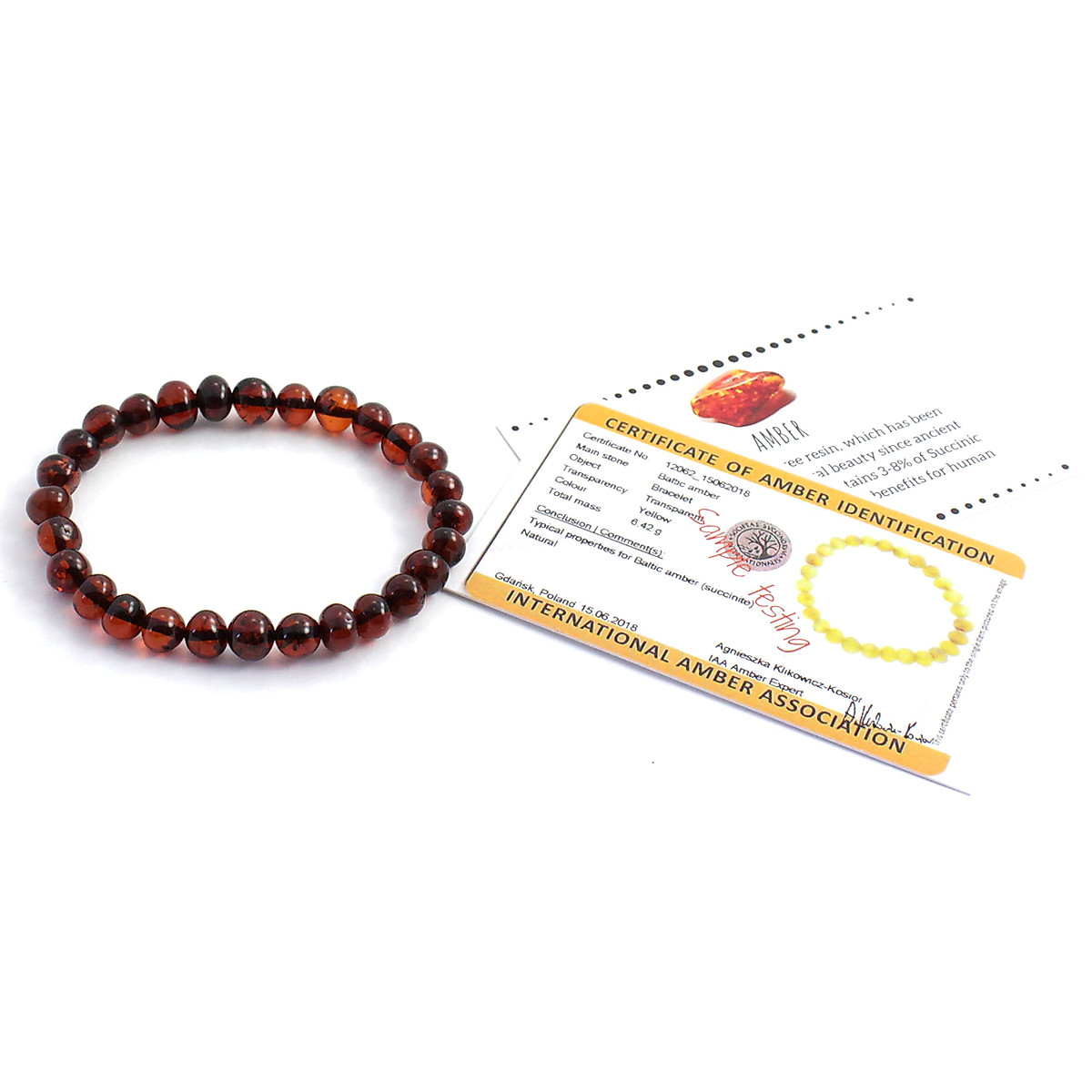 TipTopEco Baltic Amber Adult Stretch Bracelet for Men or Women - 6.3 Inches Long - Polished Beads (Cherry, 6.3 inches)