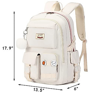 Hey Yoo Backpack for Girls Bookbag Cute School Bag College Middle High Elementary School Backpack for Teen Girls (White)
