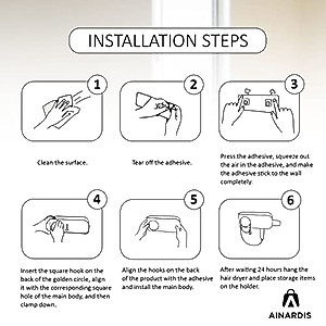 AINARDIS Hair Dryer Holder - Space Saving Bathroom Organizer Storage Caddy, Blow Dryer Cord Holder, Strong Adhesive Mount, Renter Friendly / No Damage, Hair Dryer Holder Wall Mounted, Stylish Gift.