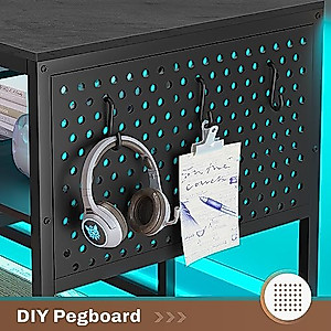 SEDETA L Shaped Gaming Desk, Home Office Desk or Corner Desk, L Shaped Desk with Power Outlets & LED Strip, Monitor Stand, Keyboard Tray, Pegboard and Storage Shelves, Grey