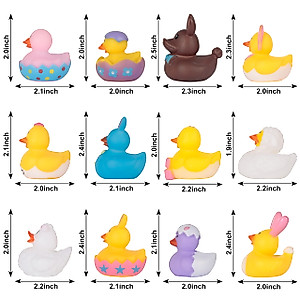 JOYIN 24pcs Easter Rubber Duckies Toys, Novelty Funny Squeeze Ducks for Easter Egg Hunt, Kids Bath Toys, Easter Basket Stuffing, Party Favor