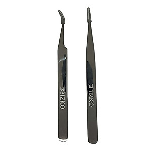 BIZKO Stainless Steel Volume Lash Tweezers Set eyelash Tweezers Precision Eyelash Extension Supplies Professional Eyelash Extension Tweezers Set Eyelash Tweezers for Extensions (Straight & Curved Tip)