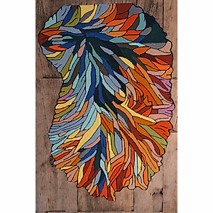 Handmade Irregular Shape Wool Area Rug | Unique Contemporary Botanical Design, Thick & Soft Carpet | Perfect for Living Room, Bedroom Decor (4 x 6 FT)