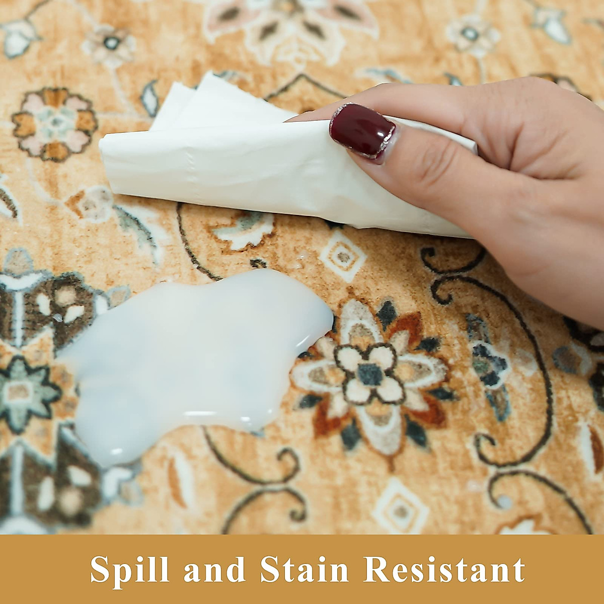 Washable Kitchen Runner Rug - 2'6''x12' Hallway Rug Distressed Mats Non-Slip Soft Room Floor Carpet for Dining Room (Gold, 2'6'' x 12')