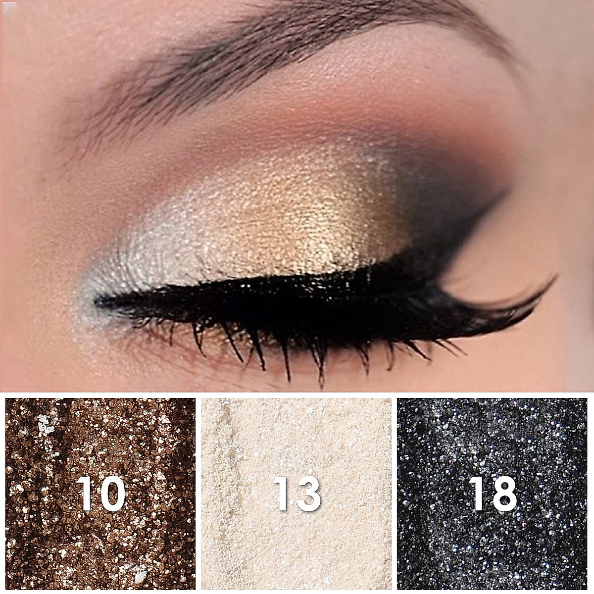 FOCALLURE 3 Pcs Mineral Eyeshadow Pigment,Waterproof Loose Glitter Eyeshadow,Long Lasting Sparkling Finish Eye Shadow with High-pigment Formula,Easy to Create High-impact Eye Looks,Smokey Metallics