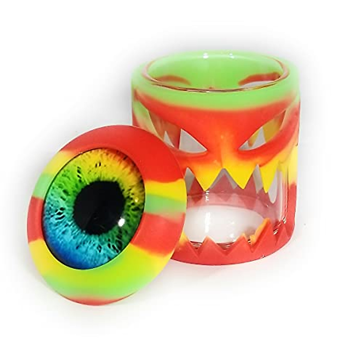 Singlenett Silicone Halloween Eye Glass Herb Jar (80ml) Leaf Stash Container with Air Tight and Smell Proof Seal (Red, Green, Yellow)
