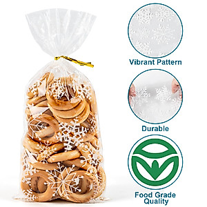 Labeol 200pcs Cellophane Bags 5X11 Christmas Treat Bags with Ties Goodie Bags Clear Gift Bags for Candy Cookie Party Favor Winter Wonderland Birthday Baby Shower Blue White Snowflake