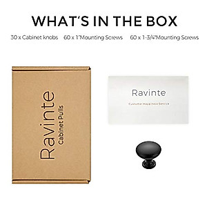 Ravinte 30 Pack Kitchen Cabinet Knobs Matte Black Zinc Knobs Drawer Pulls Door Dresser Drawer Handles Knobs for Dresser Drawers