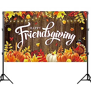 Nepnuser Happy Friendsgiving Photo Booth Backdrop Pumpkin Harvest for Fall Thanksgiving Friends Party Wall Decor (5.9×3.6ft)